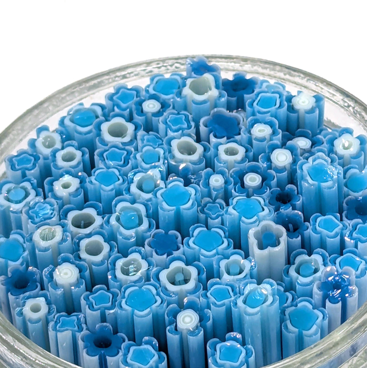 Egyptian Blue and Light Cyan Flowers Murrine Sticks COE 90 Fusible Gla ...