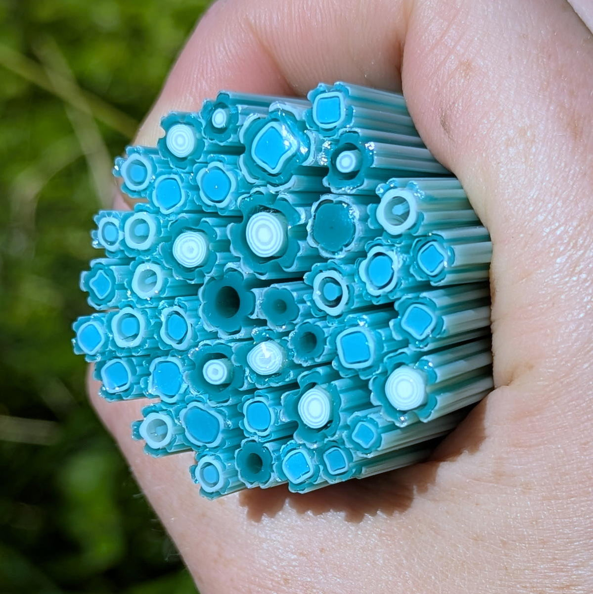 Teal and Turquoise Flowers Murrine Sticks COE 90 Fusible Glass MSFL-02 ...